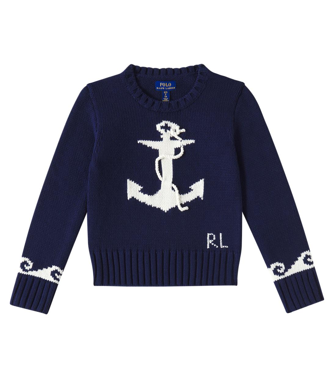 POLO RALPH LAUREN Anchor Intarsia Cotton Sweater in Blue | endource
