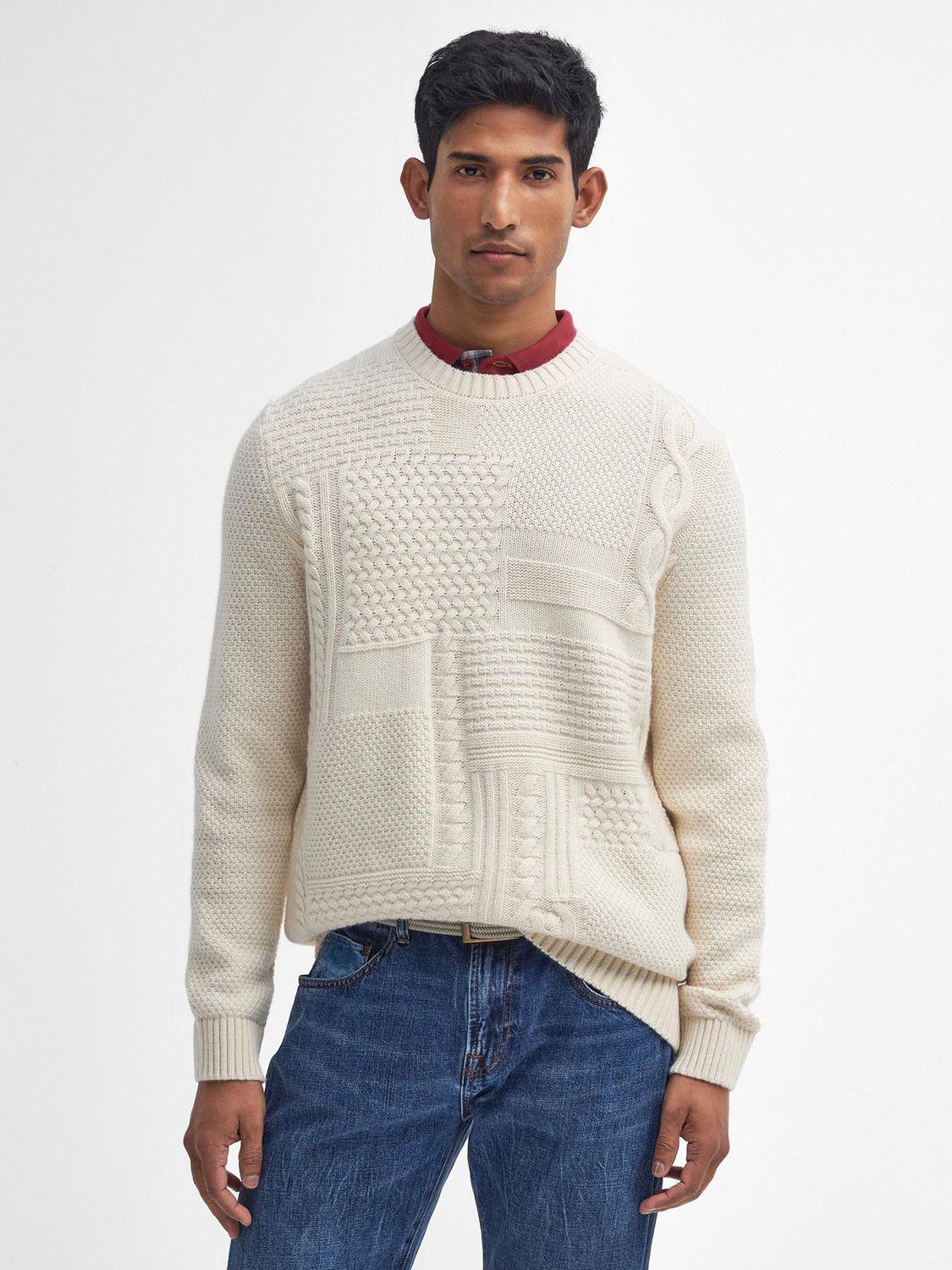 BARBOUR Casey Patchwork Crew Neck Jumper in Whisper White | endource