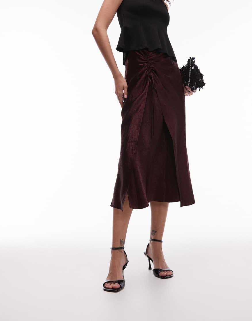 & OTHER STORIES Textures Satin Wrap Skirt in BROWN | endource