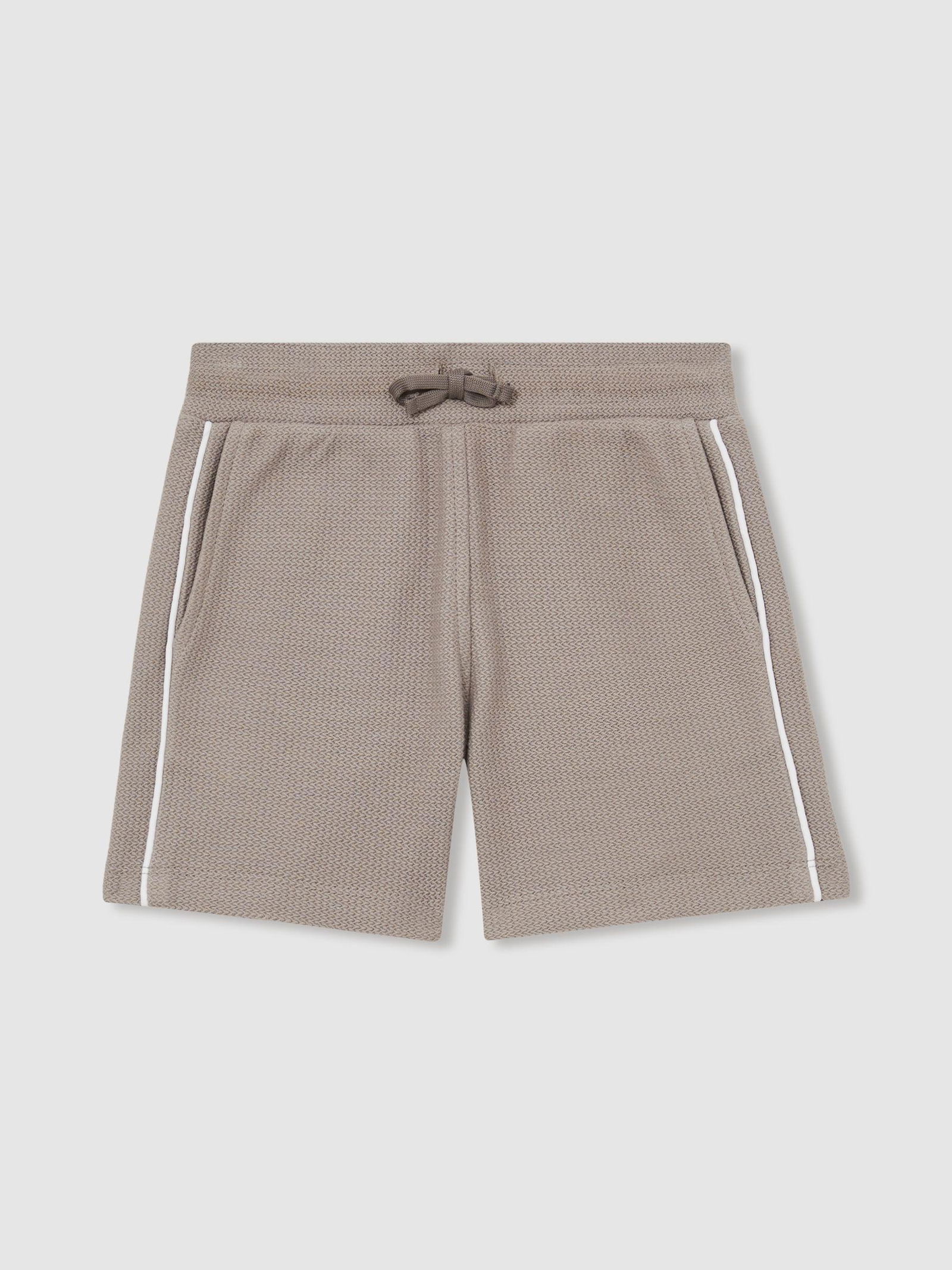 REISS Lolland Cotton Textured Piped Shorts in Mink Brown | endource