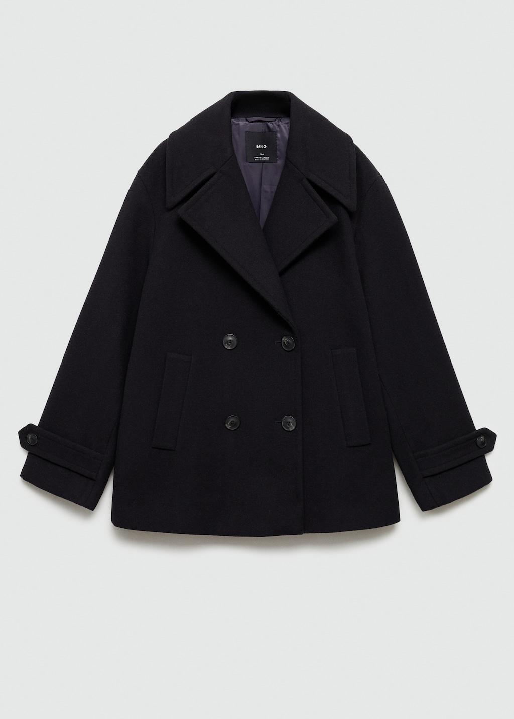 MANGO Double-Breasted Wool Coat in Dark Navy | endource