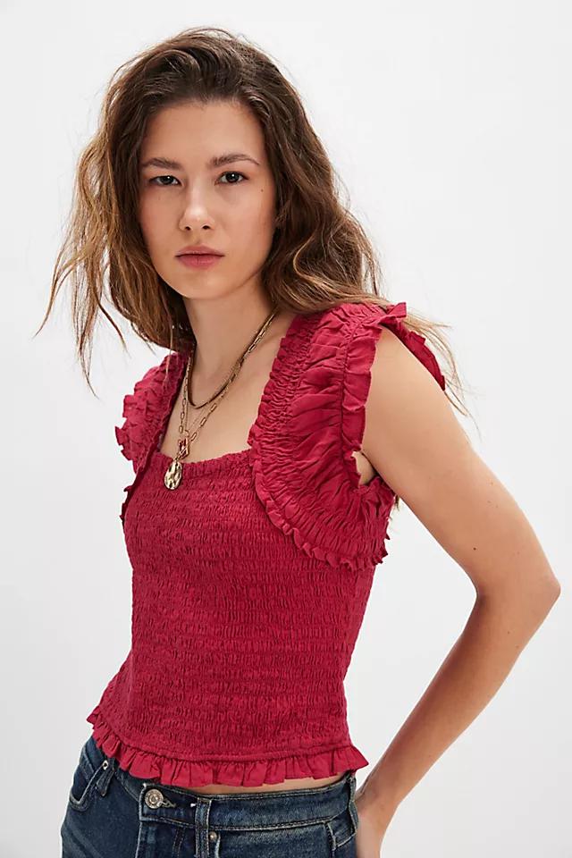 FREE PEOPLE Ari Smocked Top in Raspberry Wine | endource