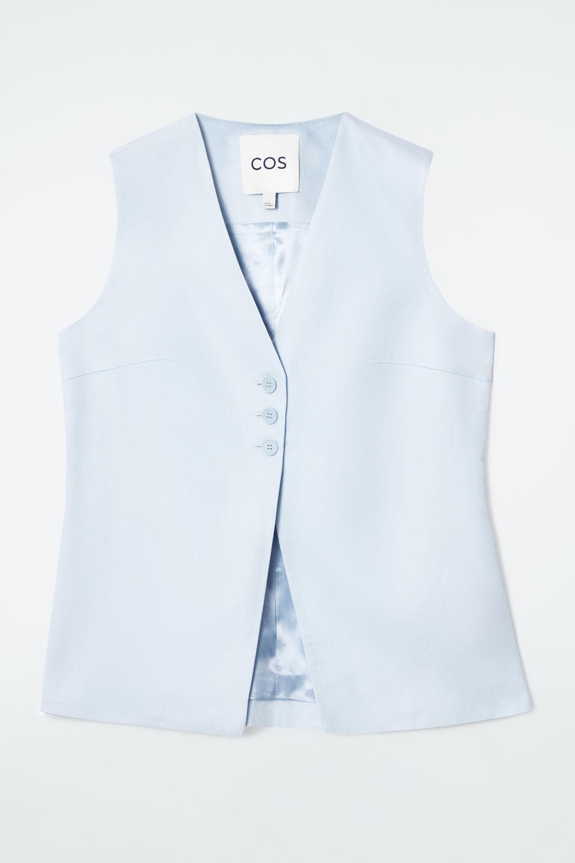 COS Longline Linen-Blend Waistcoat in LIGHT BLUE | endource