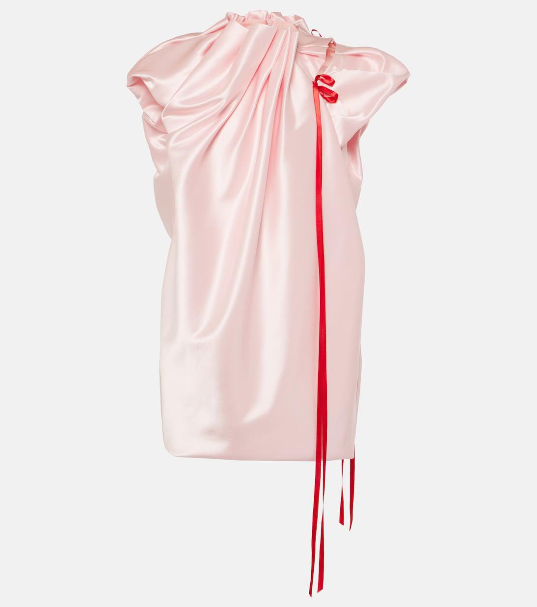 SIMONE ROCHA Bow-Detail Pleated Satin Minidress in Pink | Endource