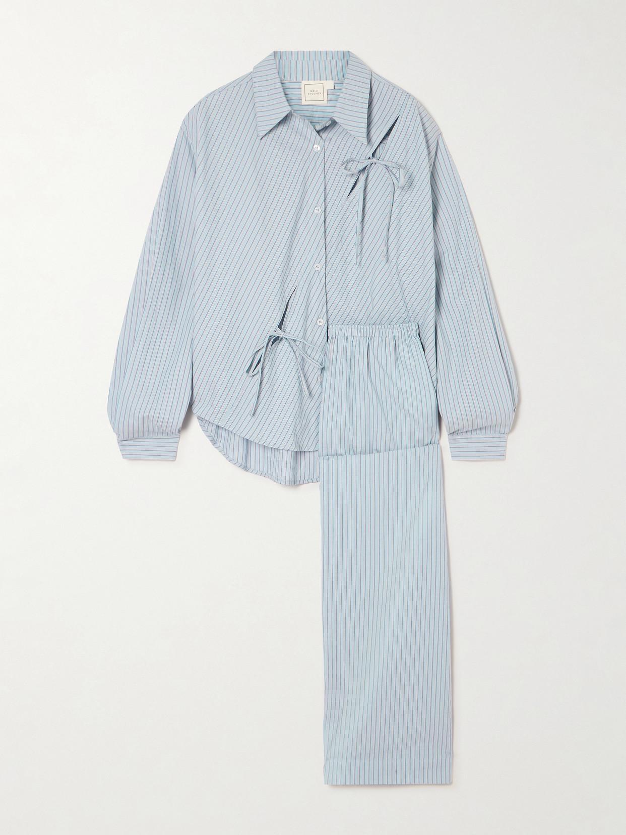 DEIJI STUDIOS Cutout Tie-Detailed Striped Pajama Set | endource
