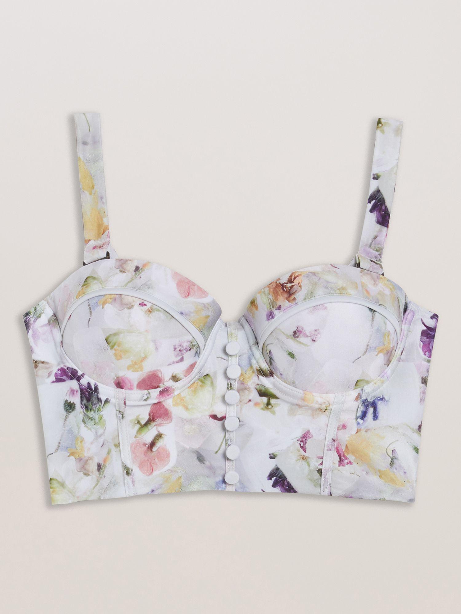 TED BAKER Ulania Longline Cupped Bikini Top in White/Multi | endource