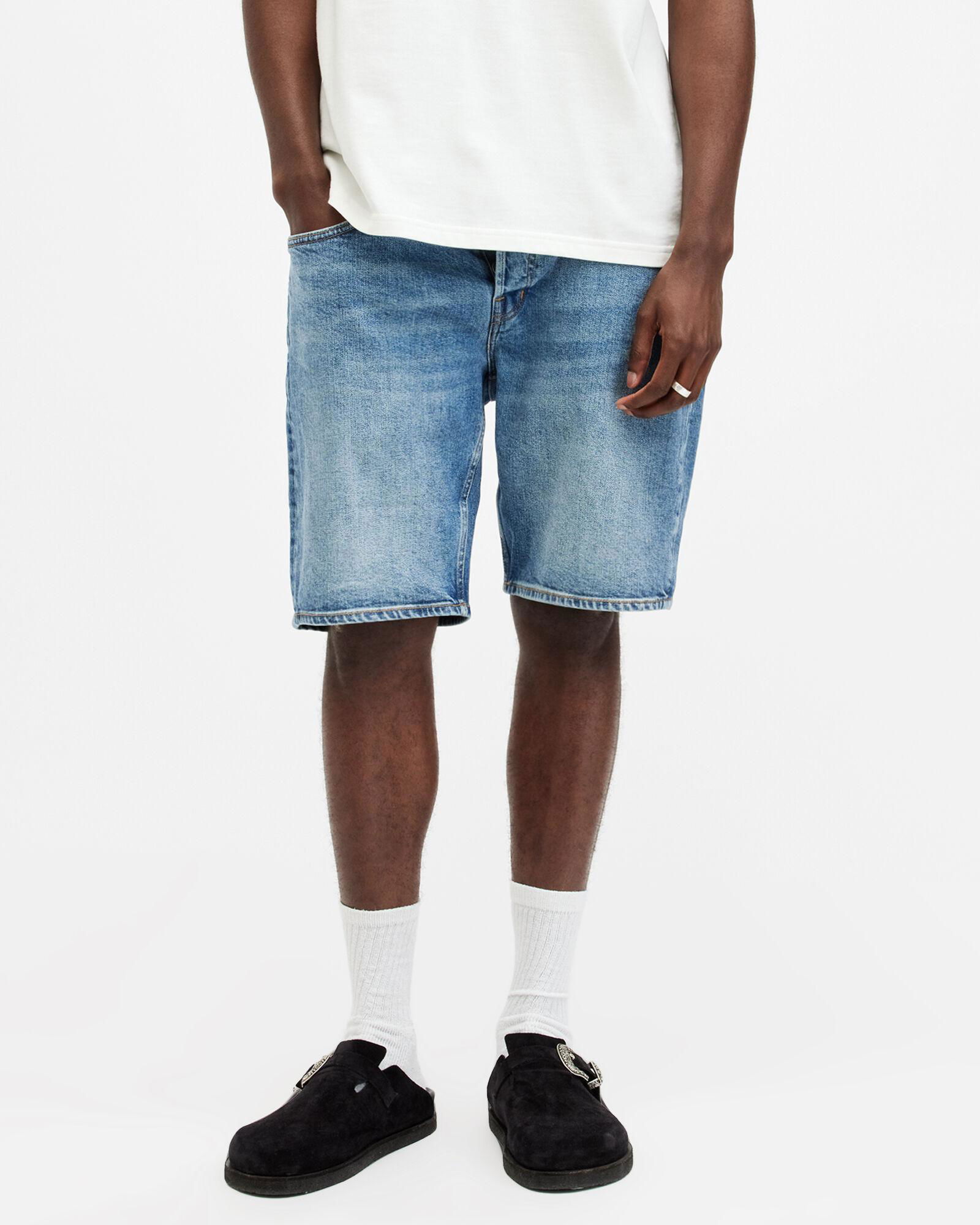 ALLSAINTS Switch Skinny Fit Denim Shorts in Dark Indigo Blue | endource