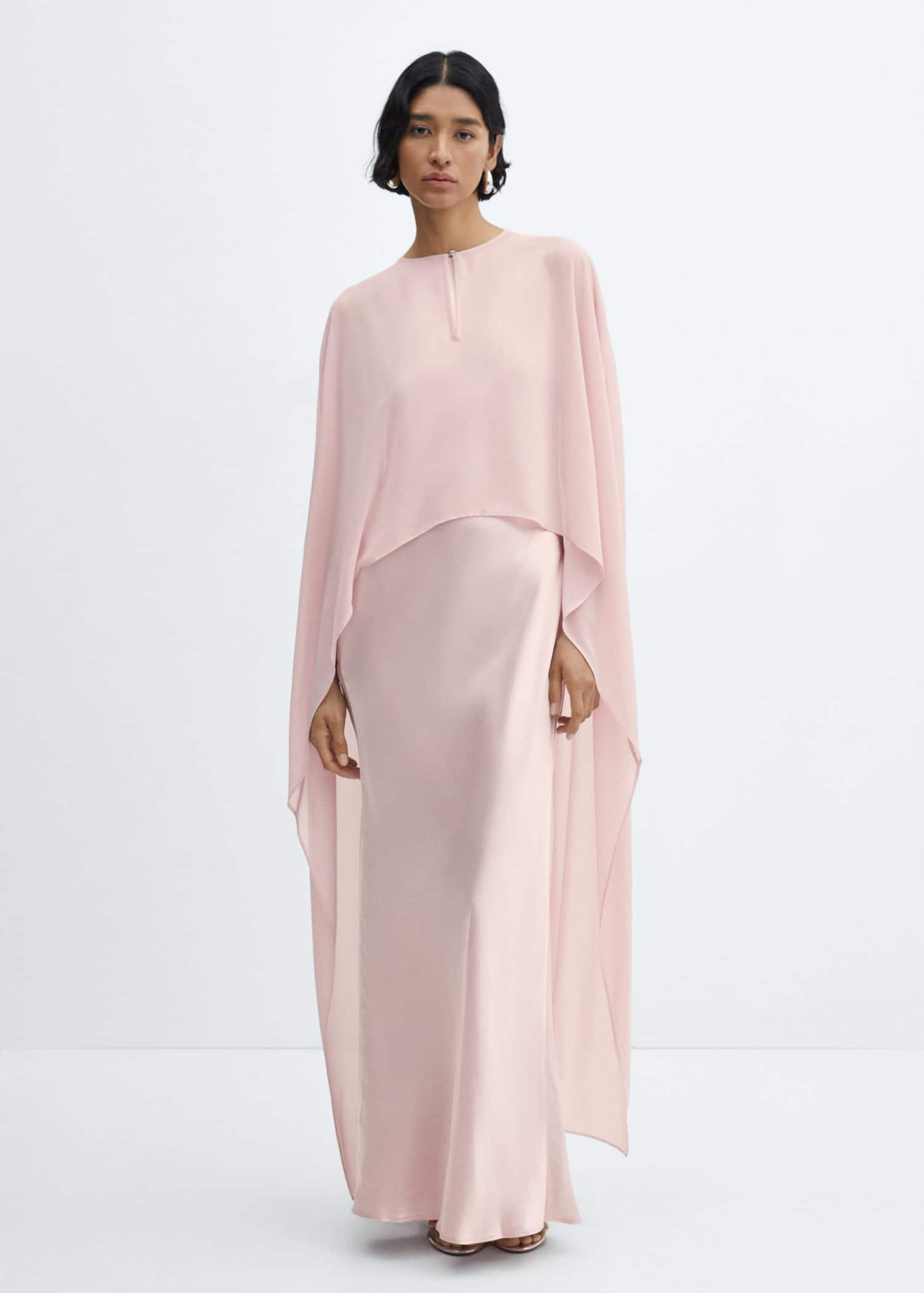 MANGO Asymmetric Semi-Transparent Cape in Pastel Pink | Endource