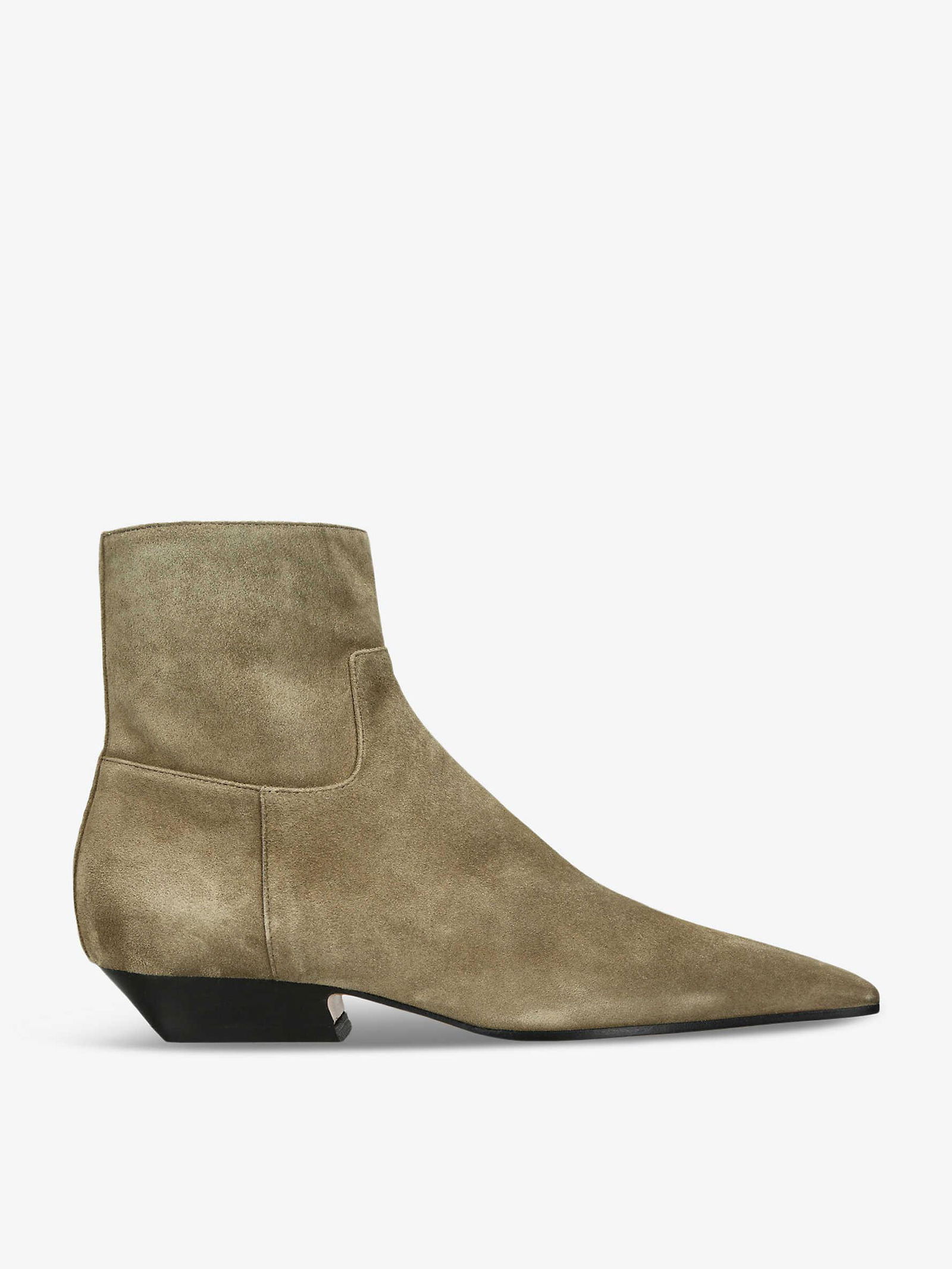 KHAITE Marfa Square-Toe Suede Ankle Boots in KHAKI | Endource