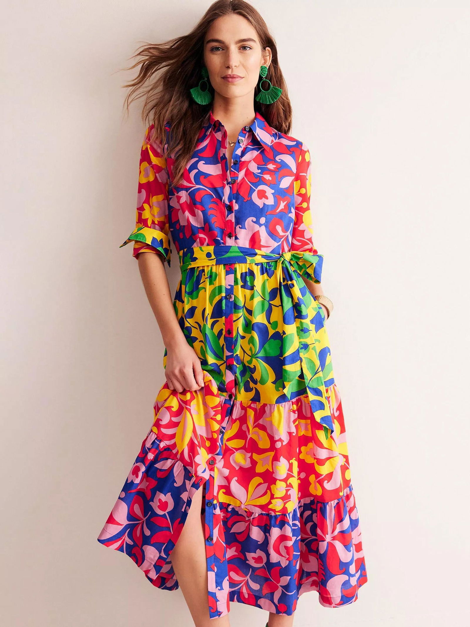 BODEN Flo Floral Print Tiered Maxi Shirt Dress in Multi | endource