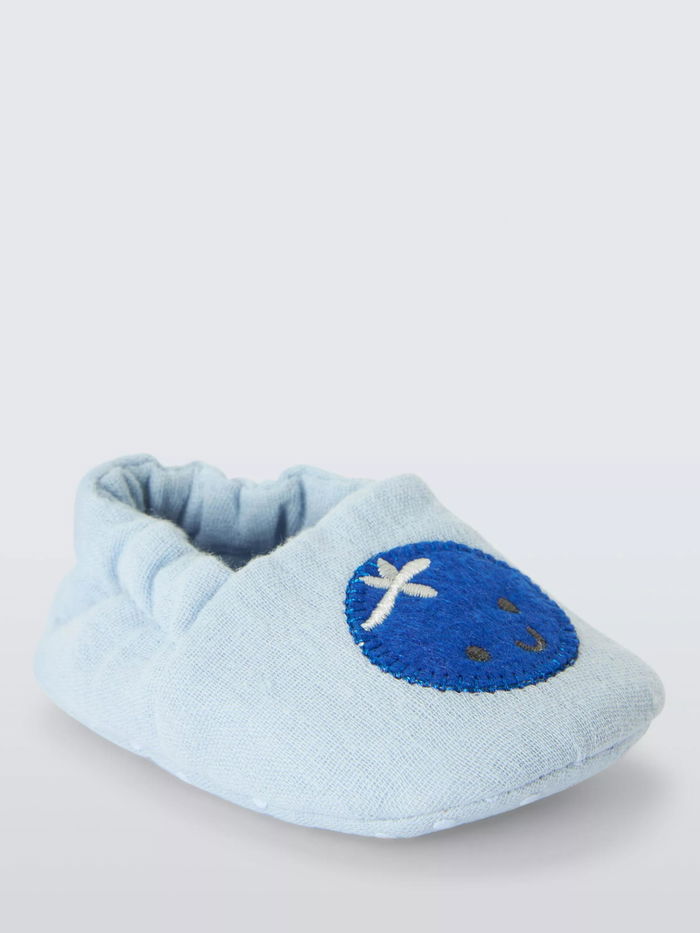 JOHN LEWIS Baby Blueberry Muslin Booties, Blue | endource