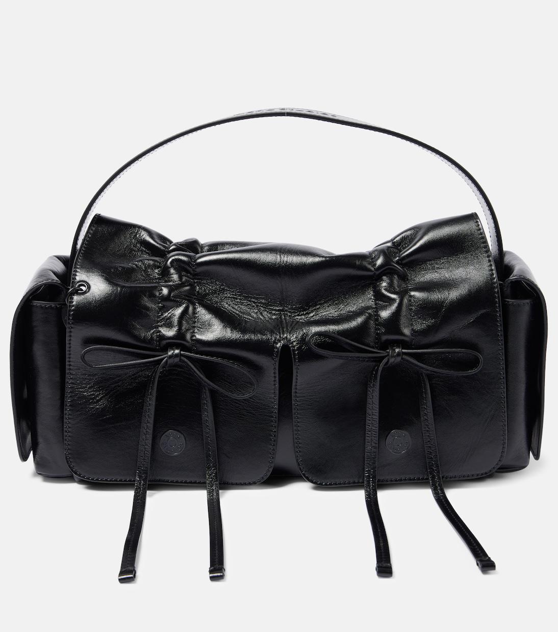 ACNE STUDIOS Bow-Detail Leather Tote Bag in Black | endource
