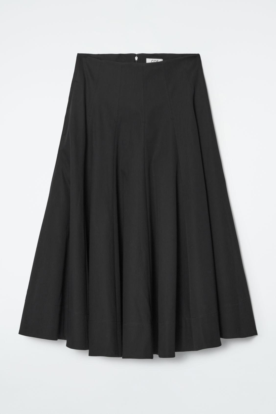 COS Voluminous Pleated Cotton Midi Skirt in BLACK | Endource