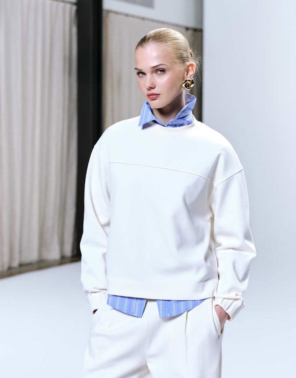 MANGO Pique Sweatshirt Co-ord In Cream | endource