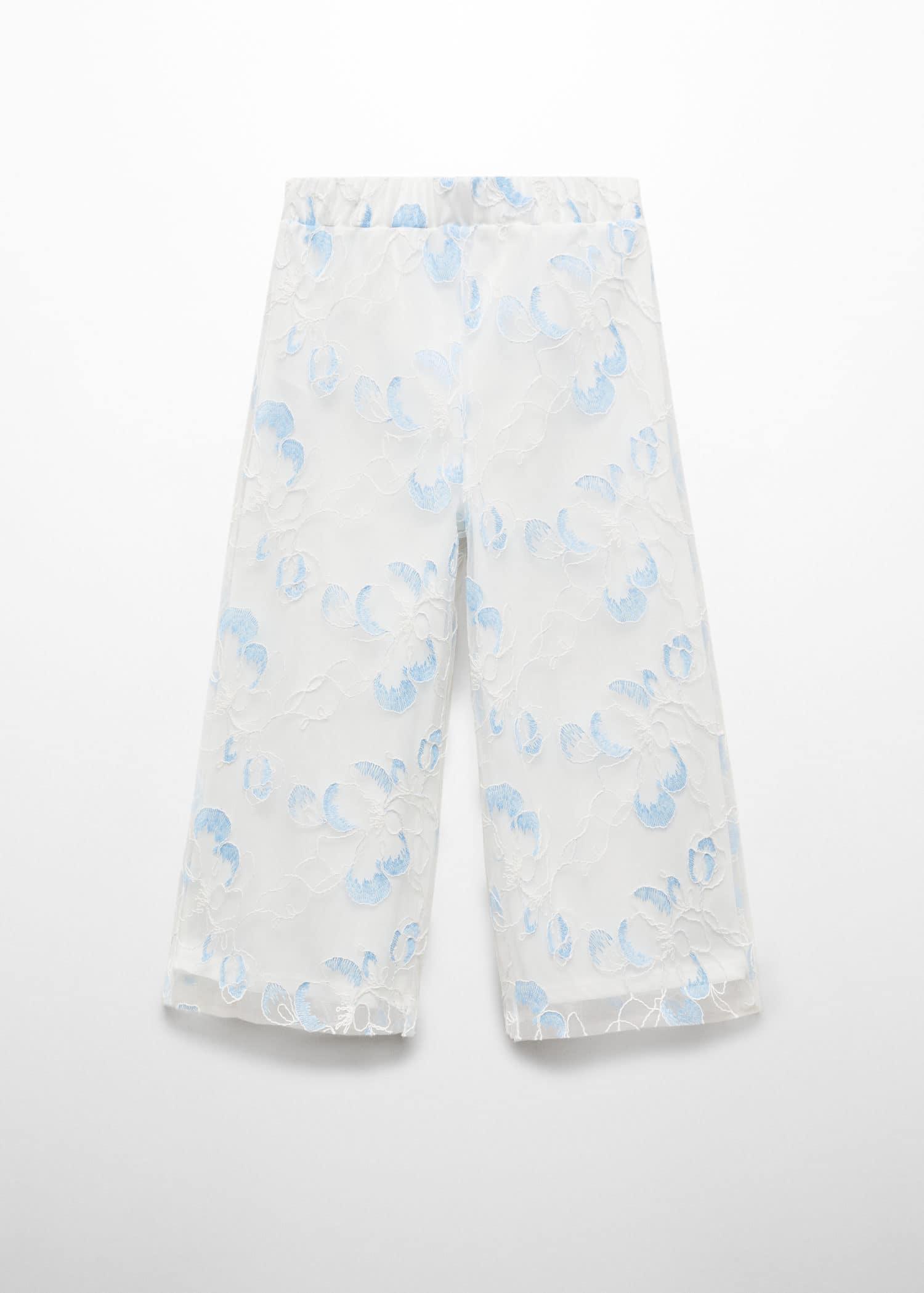 MANGO Embroidered Tulle Pants in Off White | endource