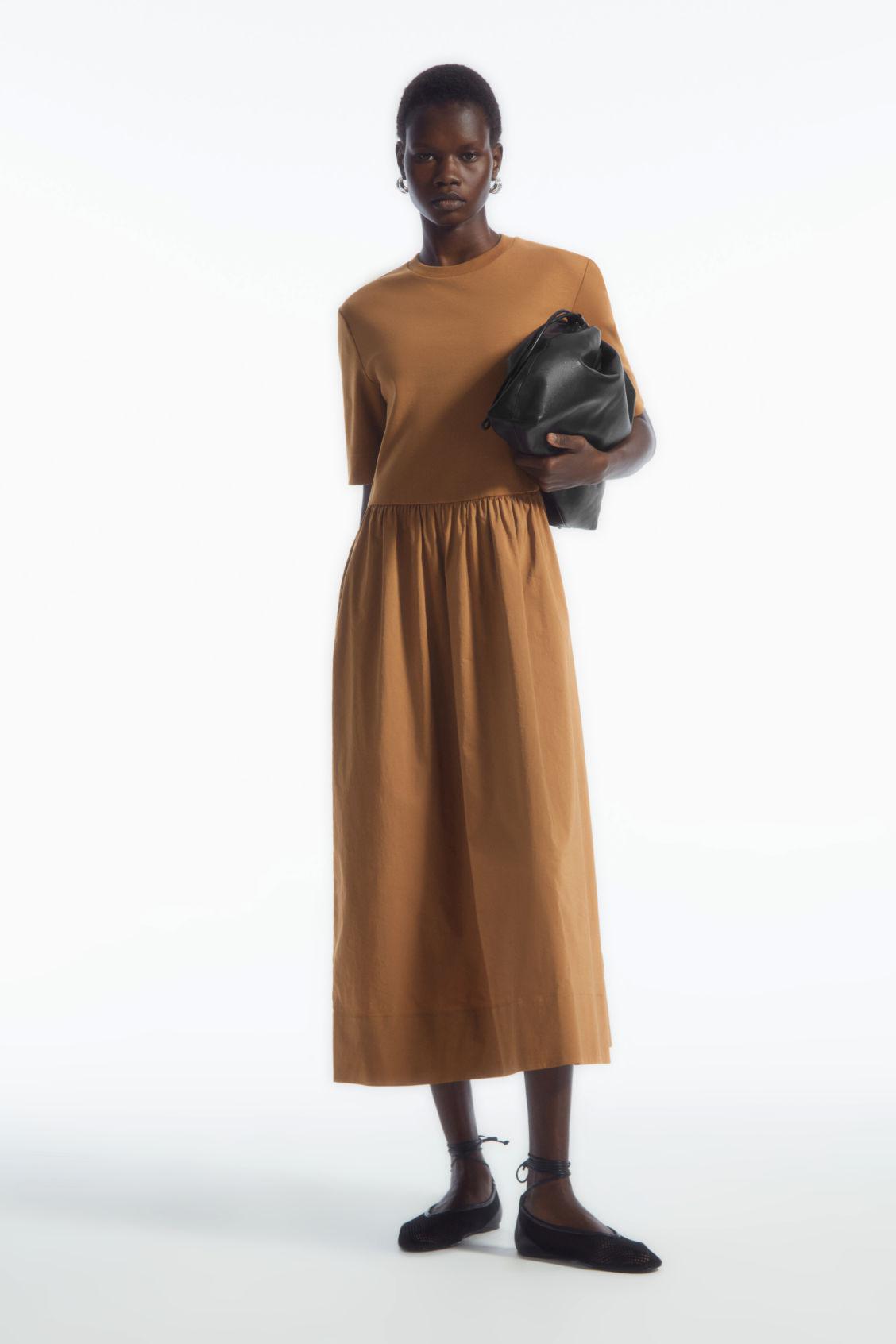 COS Contrast-Panel Midi Dress in TERRACOTTA | endource