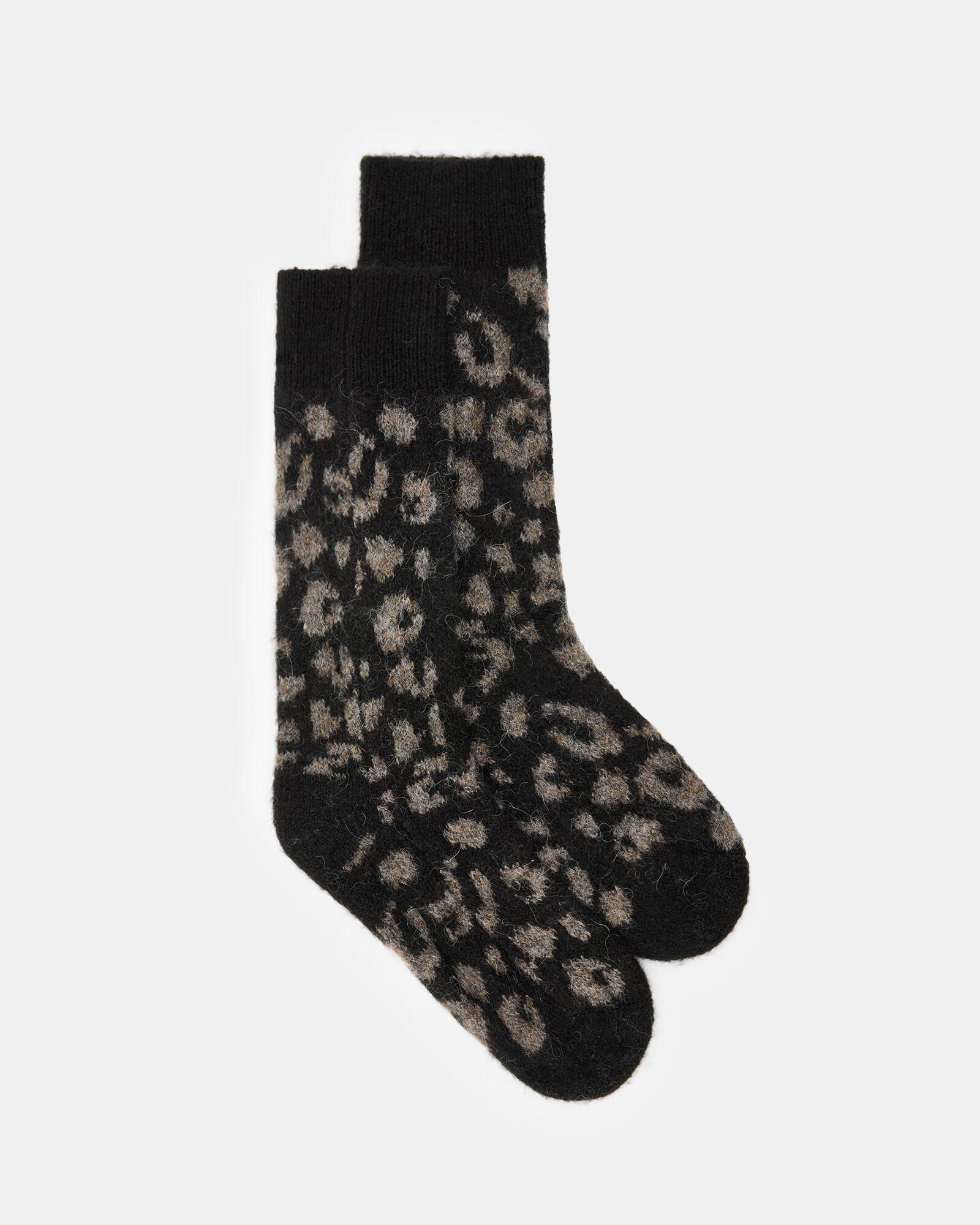 ALLSAINTS Leopard Print Boot Socks in BLACK/SUGAR BROWN | endource