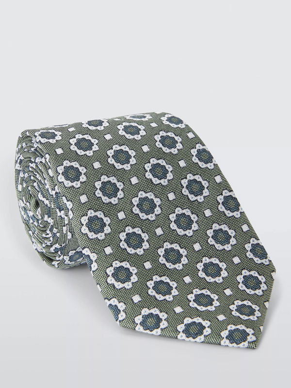 JOHN LEWIS Silk Foulard Pattern Tie, Green | endource