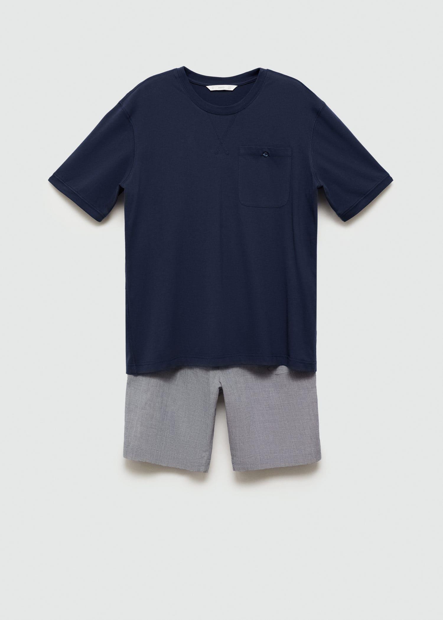 MANGO Check Cotton Pyjama Pack in Dark Navy | Endource