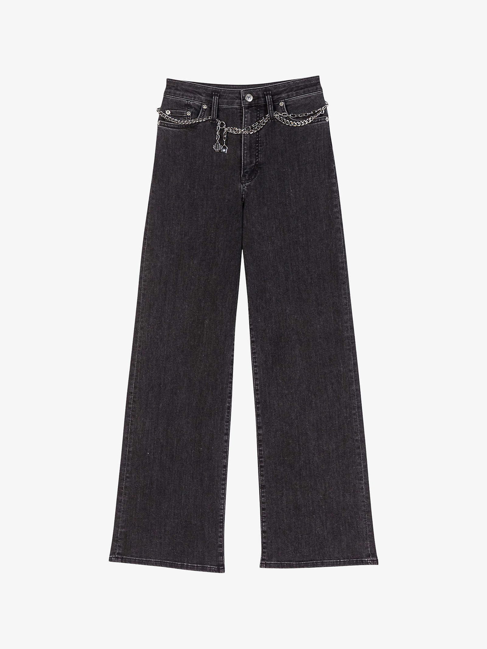 MAJE Chain-Belt High-Rise Stretch-Denim Jeans in Noir / Gris | endource