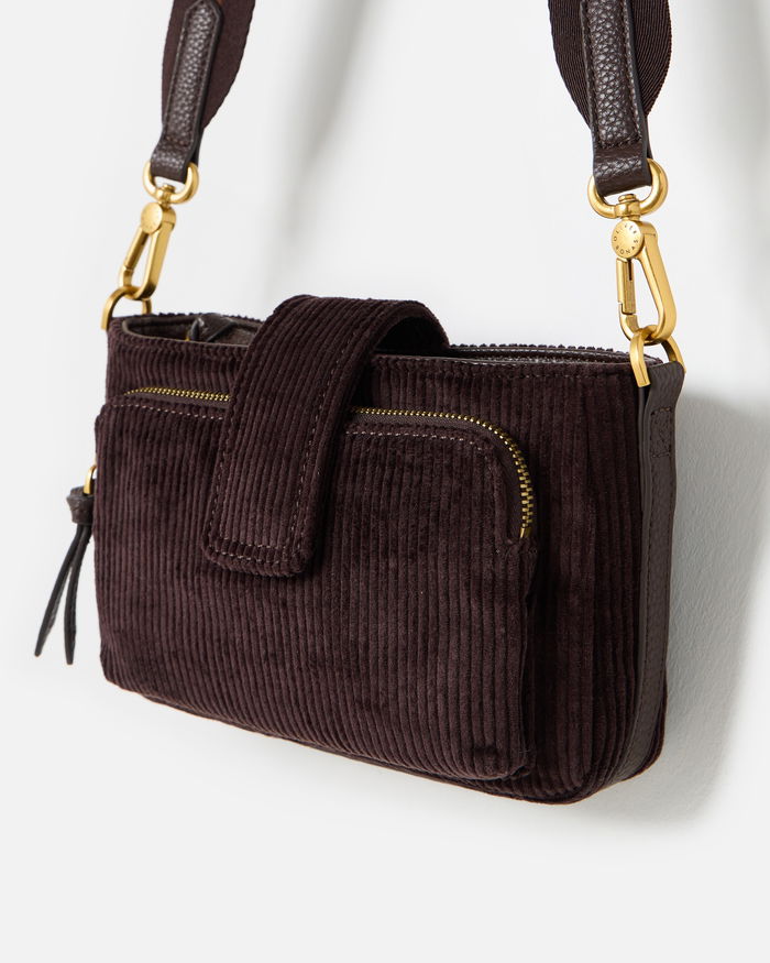 OLIVER BONAS Laura Chocolate Brown Corduroy Crossbody Bag | endource