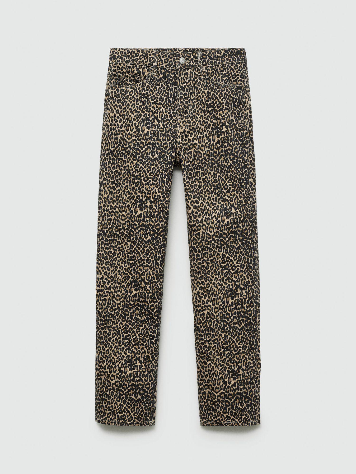 MANGO Leopard Print Straight Cut Jeans in Brown/Multi | Endource