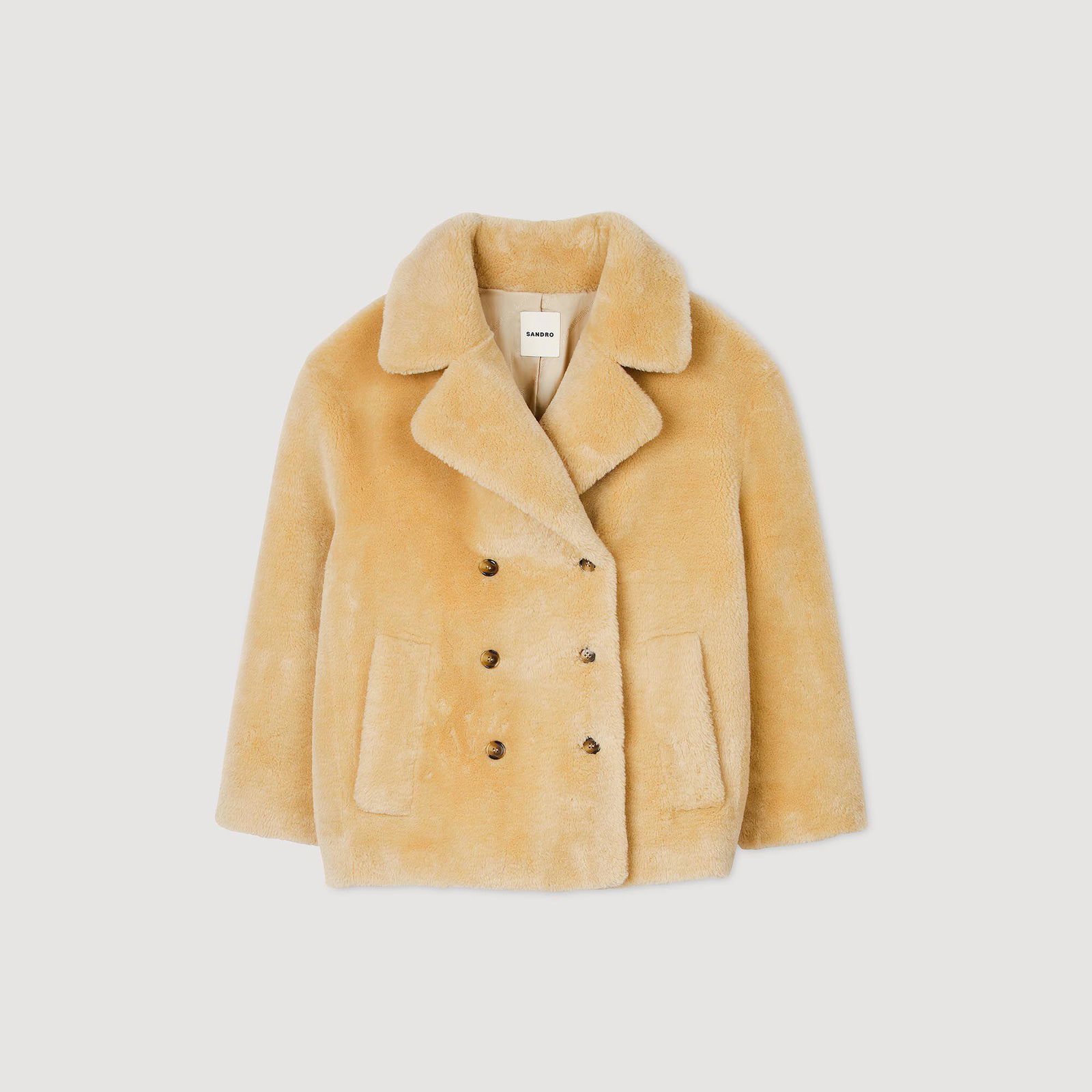 SANDRO Faux Fur Coat in Camel | endource