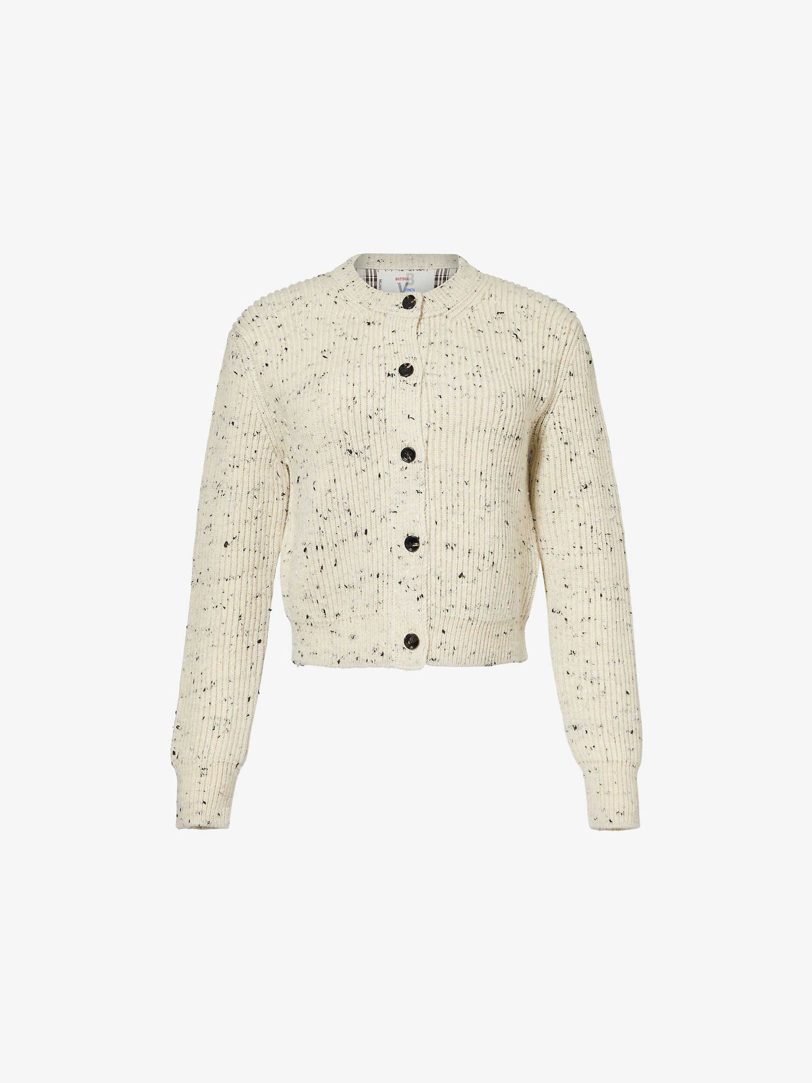 BOTTEGA VENETA Ribbed Cropped Wool Cardigan in DOVE | Endource
