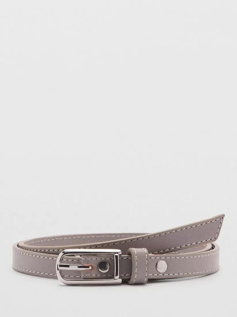 MANGO Fini Leather Skinny Belt in Grey | endource