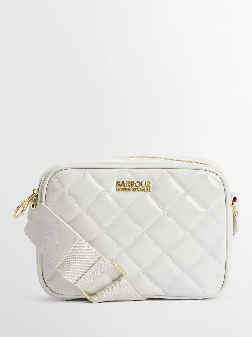 BARBOUR Quilted Sloane Crossbody Bag in Gloss Silver Birch | endource