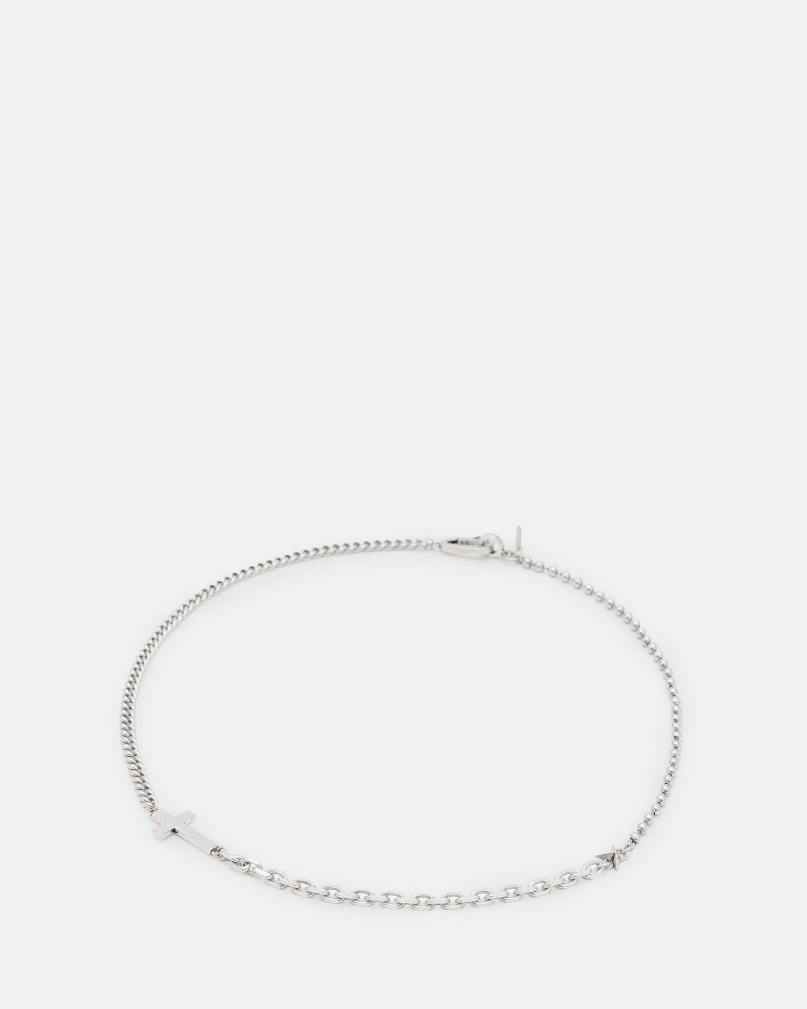ALLSAINTS Layden Mixed Chain Cross Necklace in Warm Silver | endource