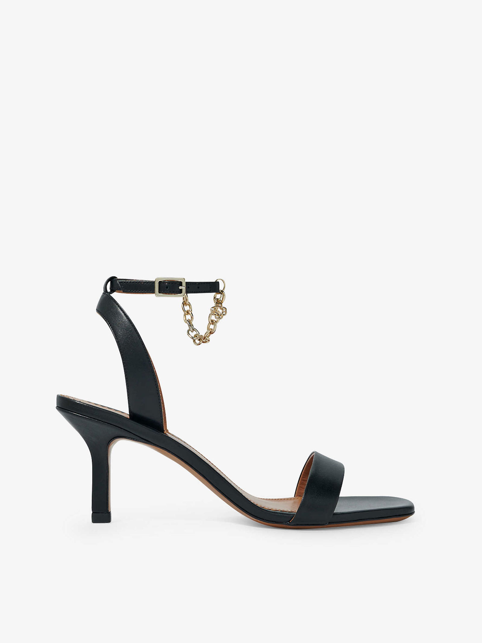 MAJE Chain-Strap Leather Heeled Sandals in Noir / Gris | Endource