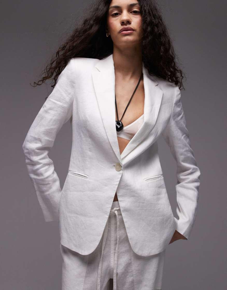 MANGO Linen Blazer in WHITE | endource