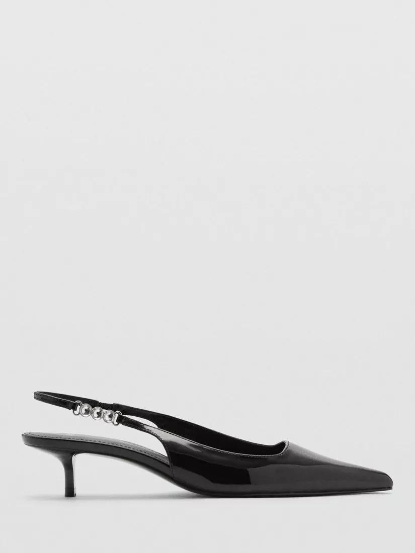 MANGO Solei Rhinestone Kitten Heel Shoes in Black | endource