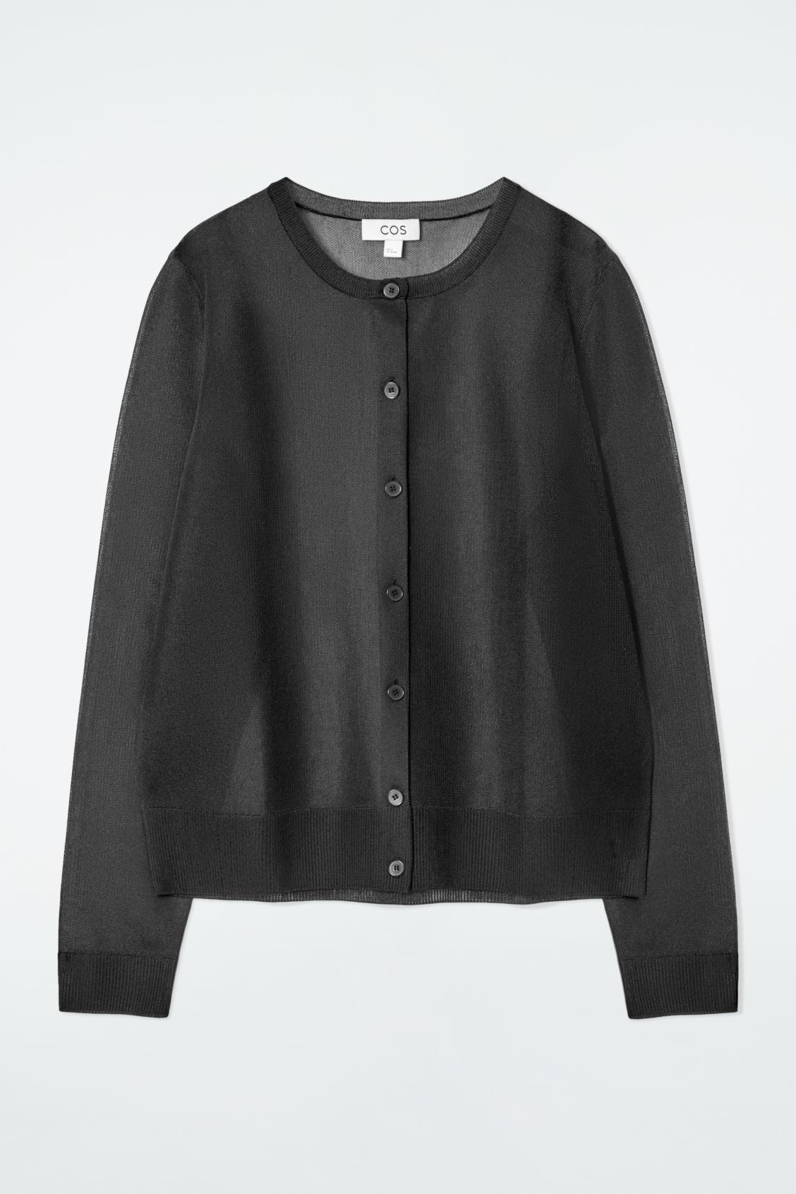 COS Sheer Fine-Knit Cardigan in BLACK | endource