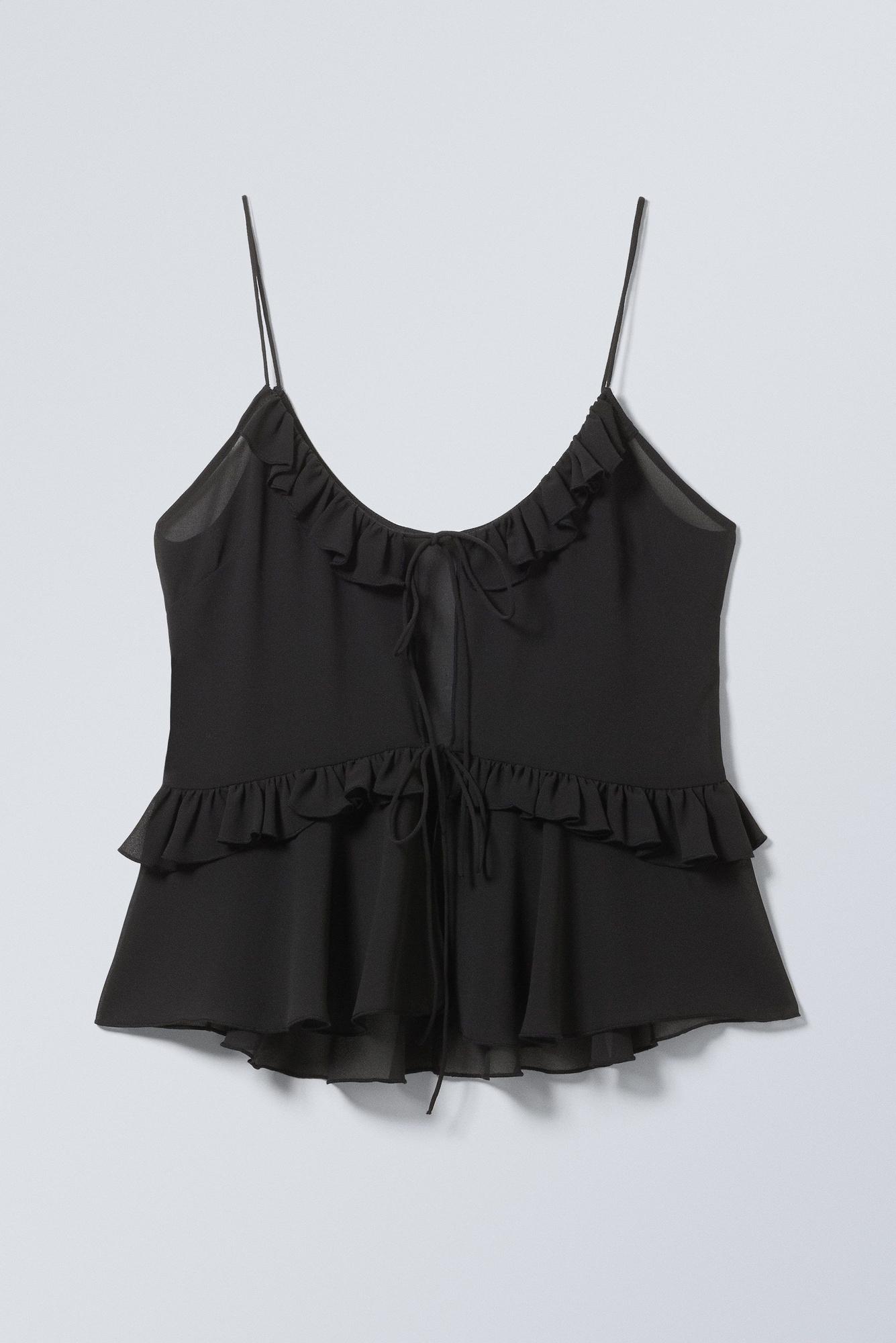 WEEKDAY Frilled Strap Top in Black | endource