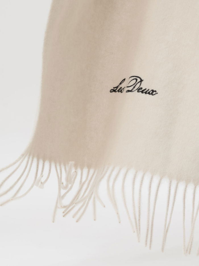 REISS Wool Logo Embroidered Scarf In Ivory | endource