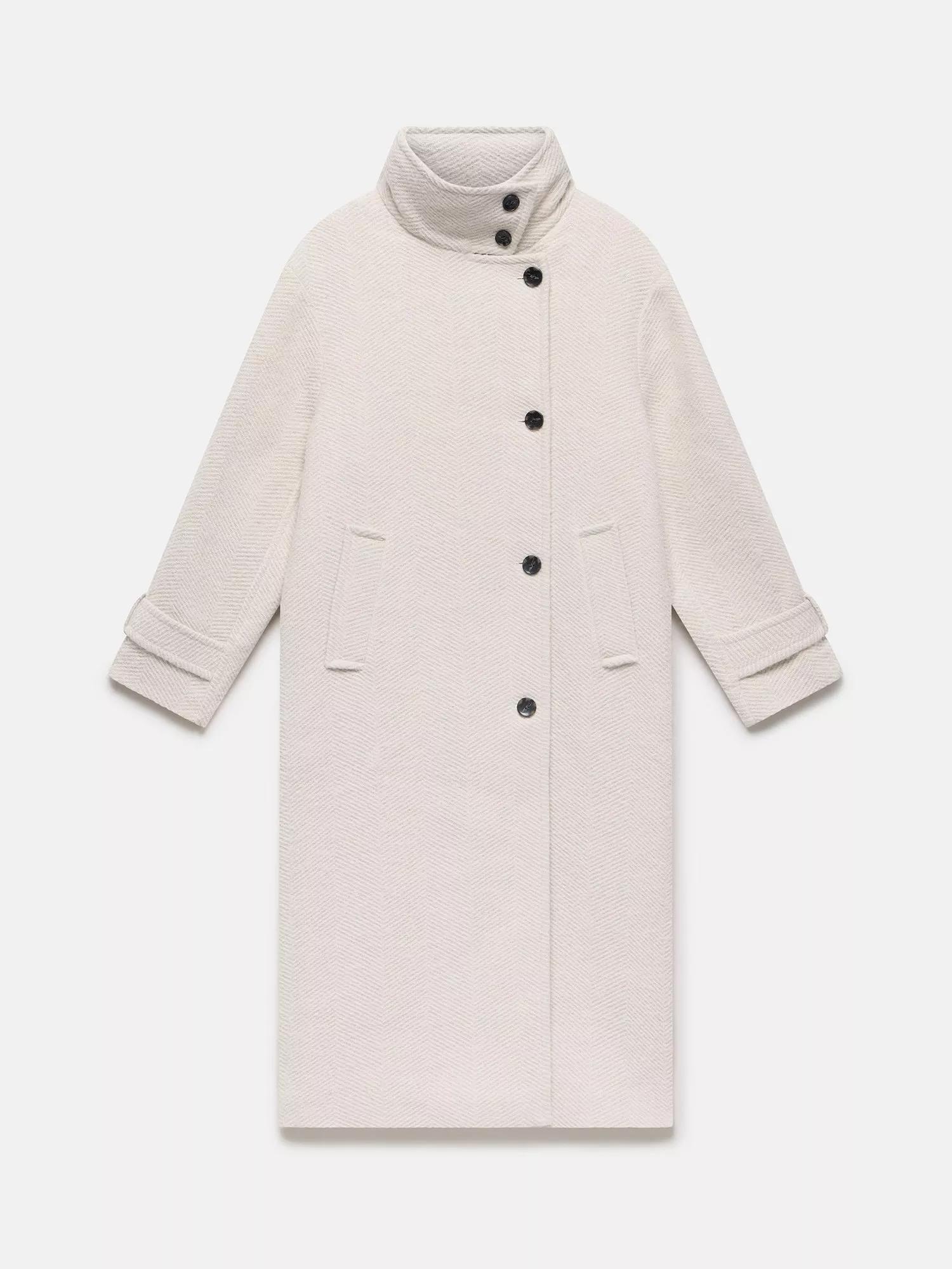 MINT VELVET Textured Funnel Neck Coat in Cream | endource