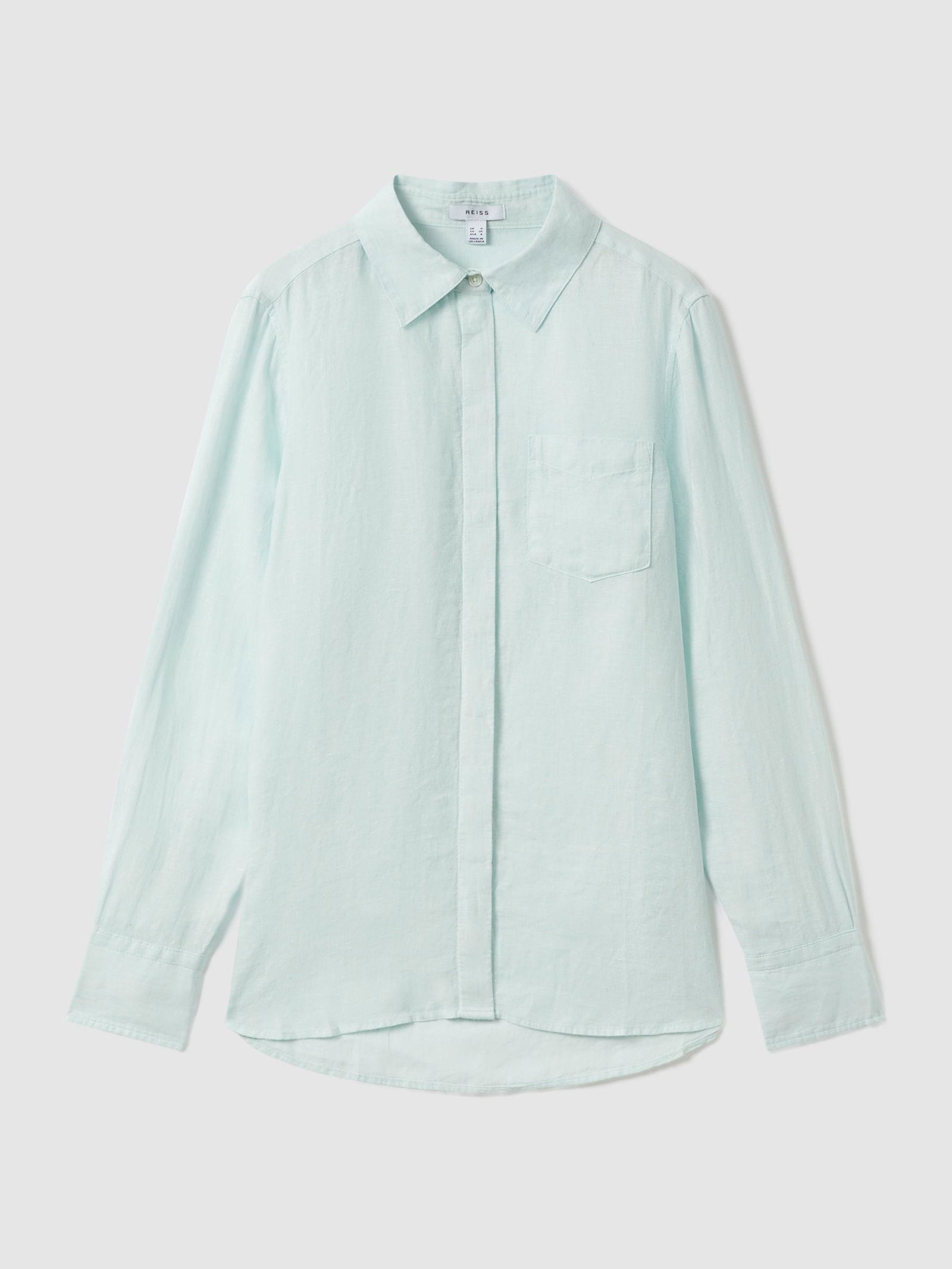 REISS Belle Linen Button-Through Shirt in Aqua | endource