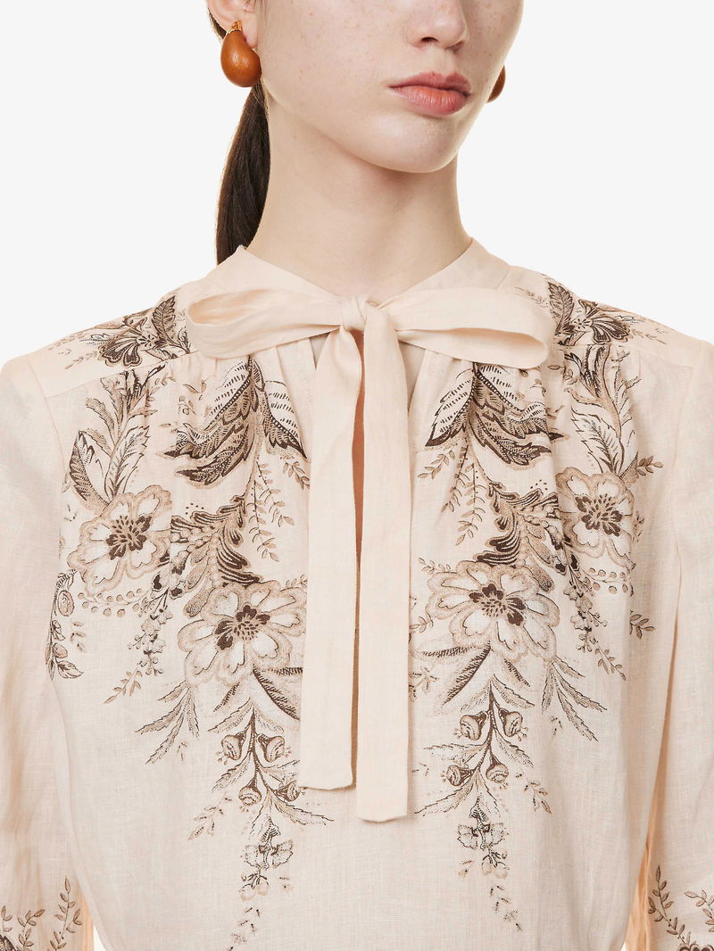 Zimmermann Junie Floral Print Linen Maxi Dress In Beige Floral Endource