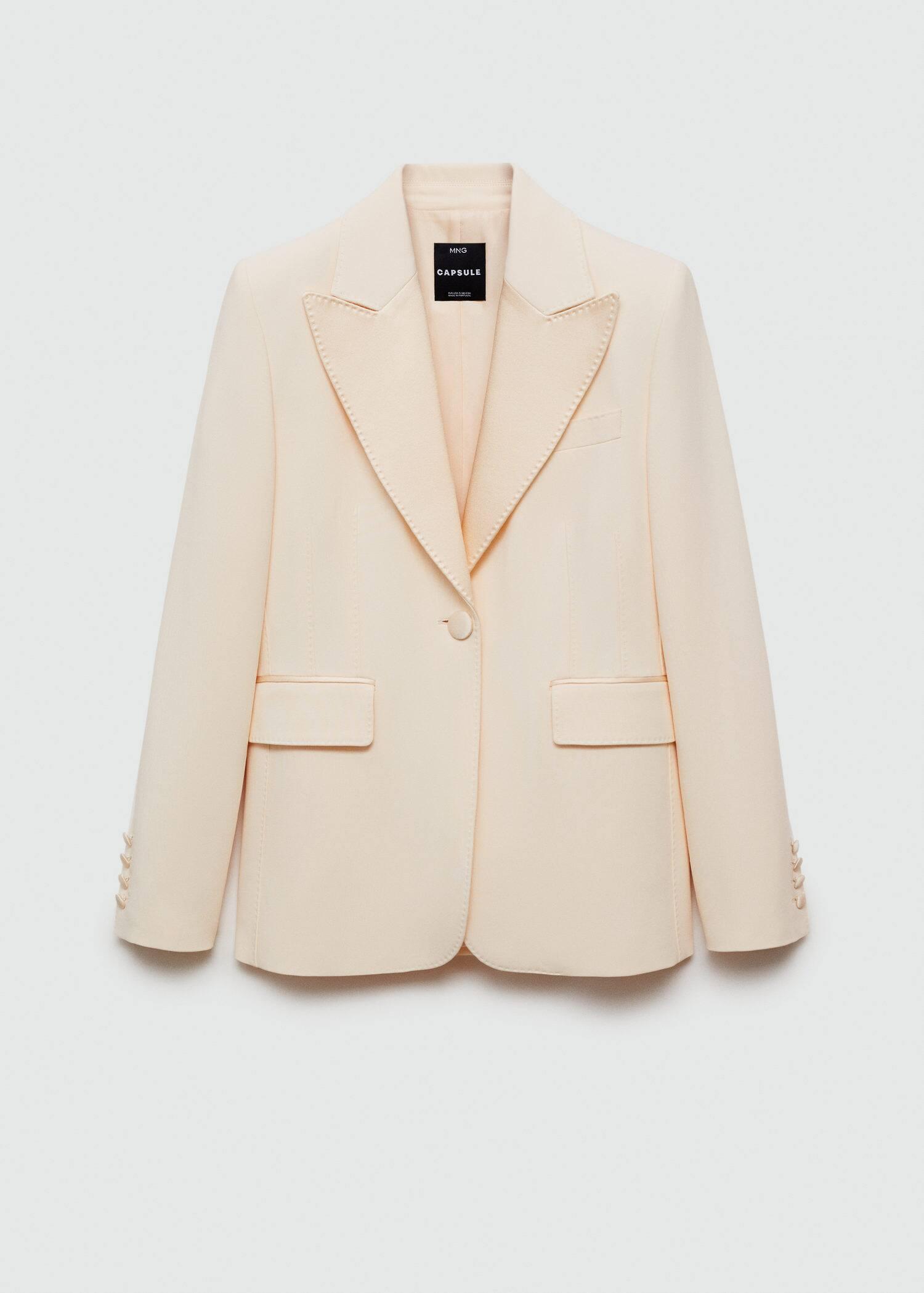 MANGO Structured Blazer With Satin Lapels in Ecru | Endource