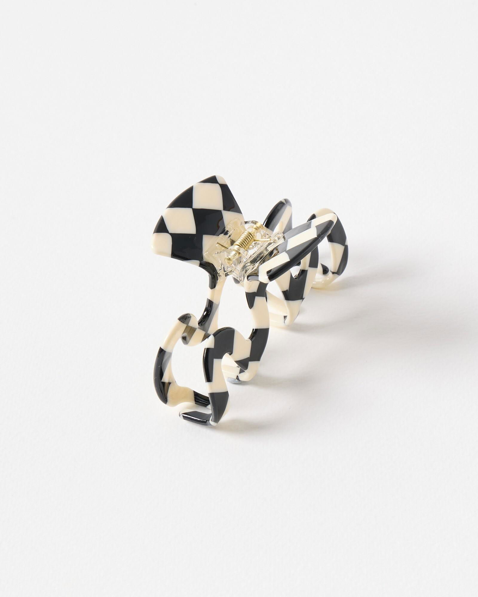 OLIVER BONAS Murphy Black & White Chequerboard Wavy Hair Claw Clip ...