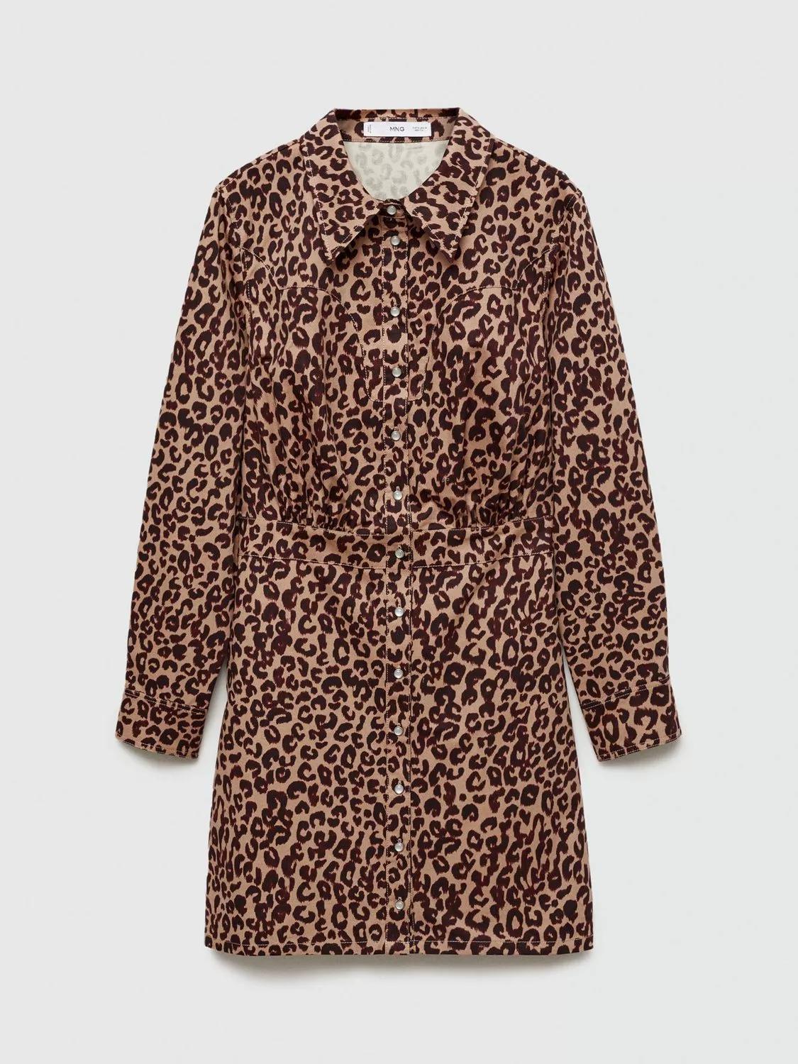 MANGO Lia Leopard Print Shirt Dress in Brown/Multi | endource