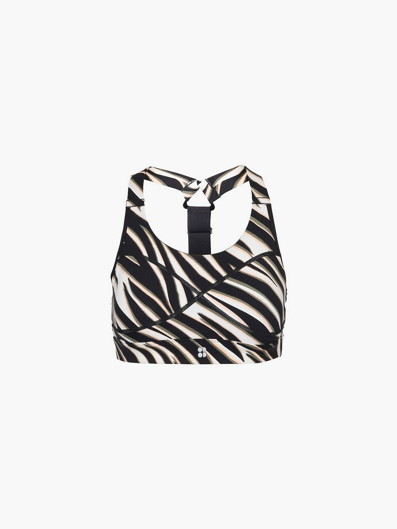 SWEATY BETTY Power Zebra-Print Stretch-Woven Sports Bra in Black Waved ...