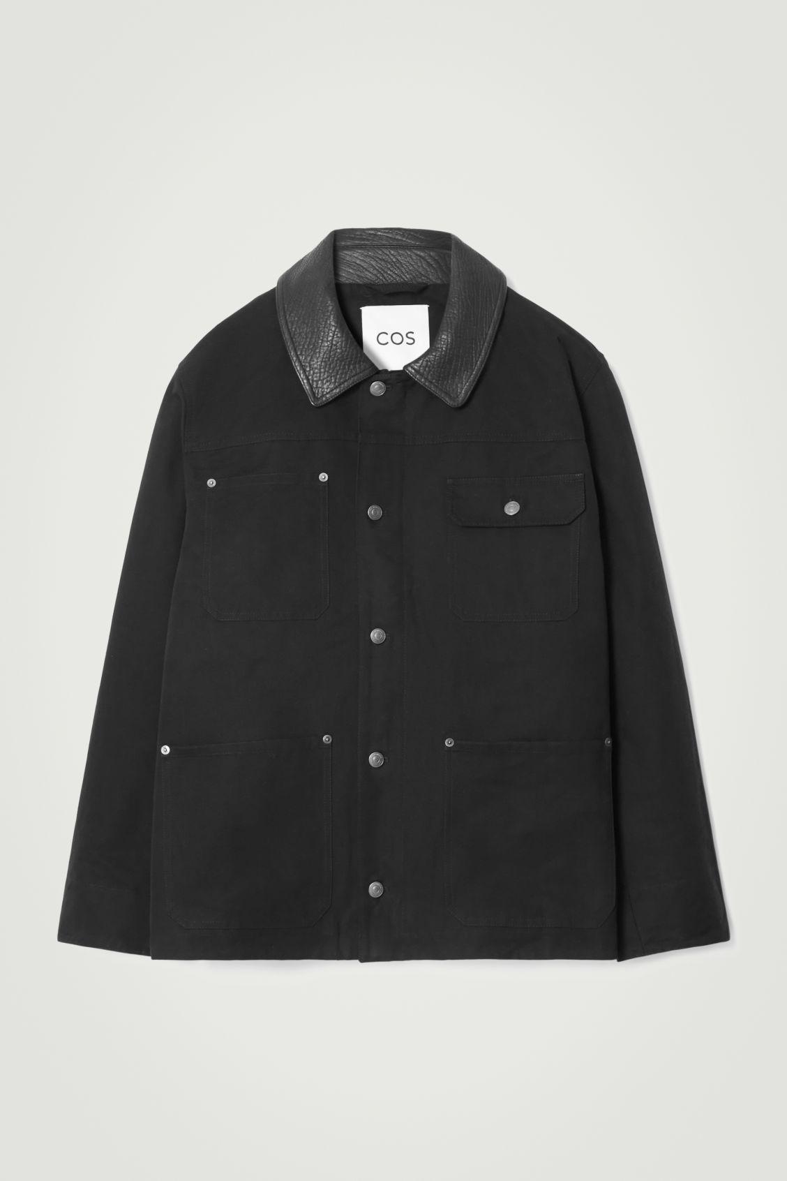 COS Leather-Collar Field Jacket in BLACK | endource