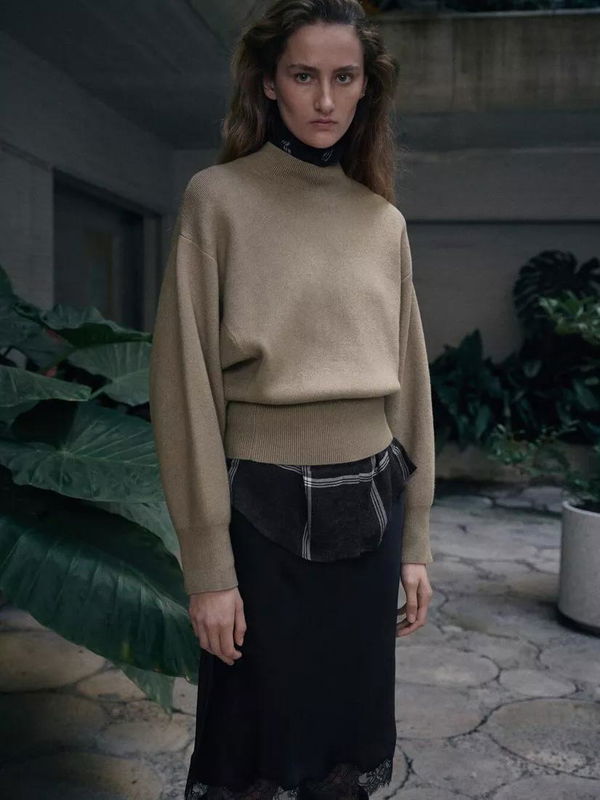MANGO High Neck Oversized Jumper, Stone | endource