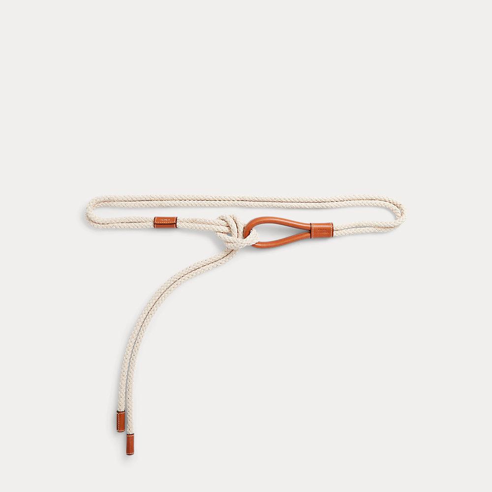 POLO RALPH LAUREN Leather-Trim Cotton Rope Belt in Grey | endource