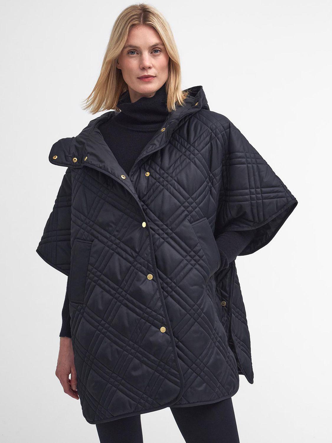 BARBOUR Astor Quilted Cape in Black/Muted Cabernet | endource