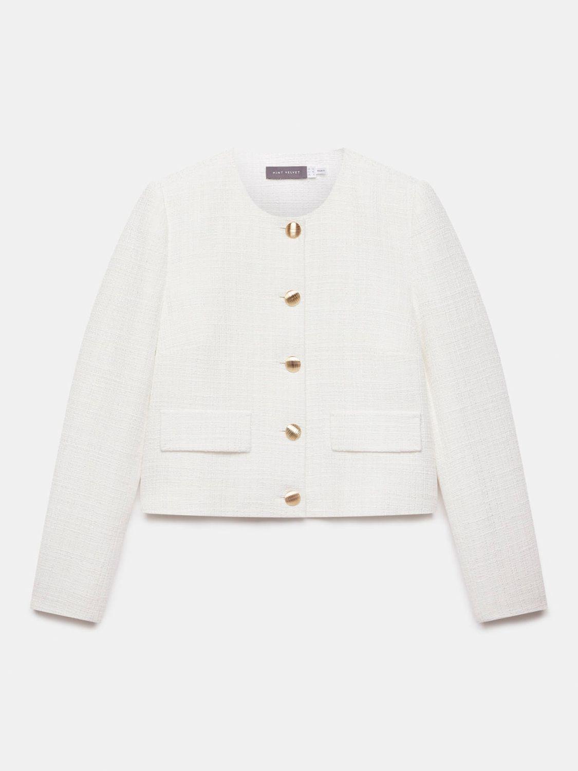MINT VELVET Cropped Boucle Jacket in Ivory | Endource