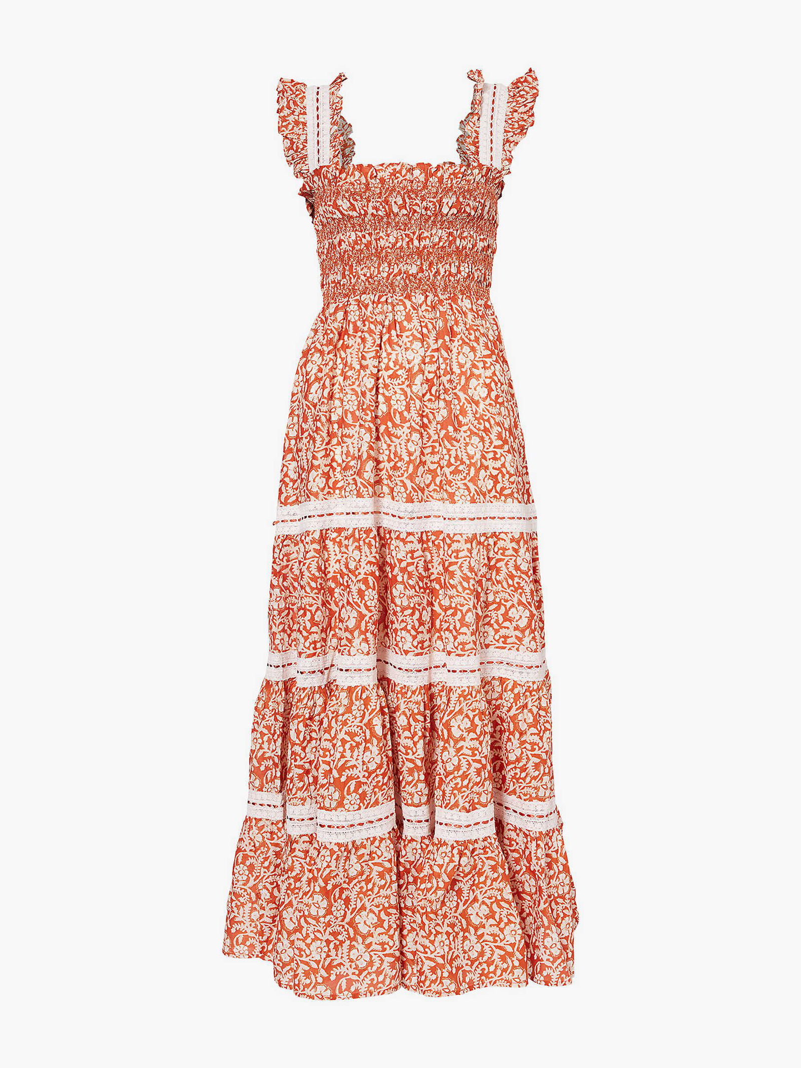 RIXO Aubrie Floral-Print Cotton Midi Dress in Sarasa Rose Blush | endource